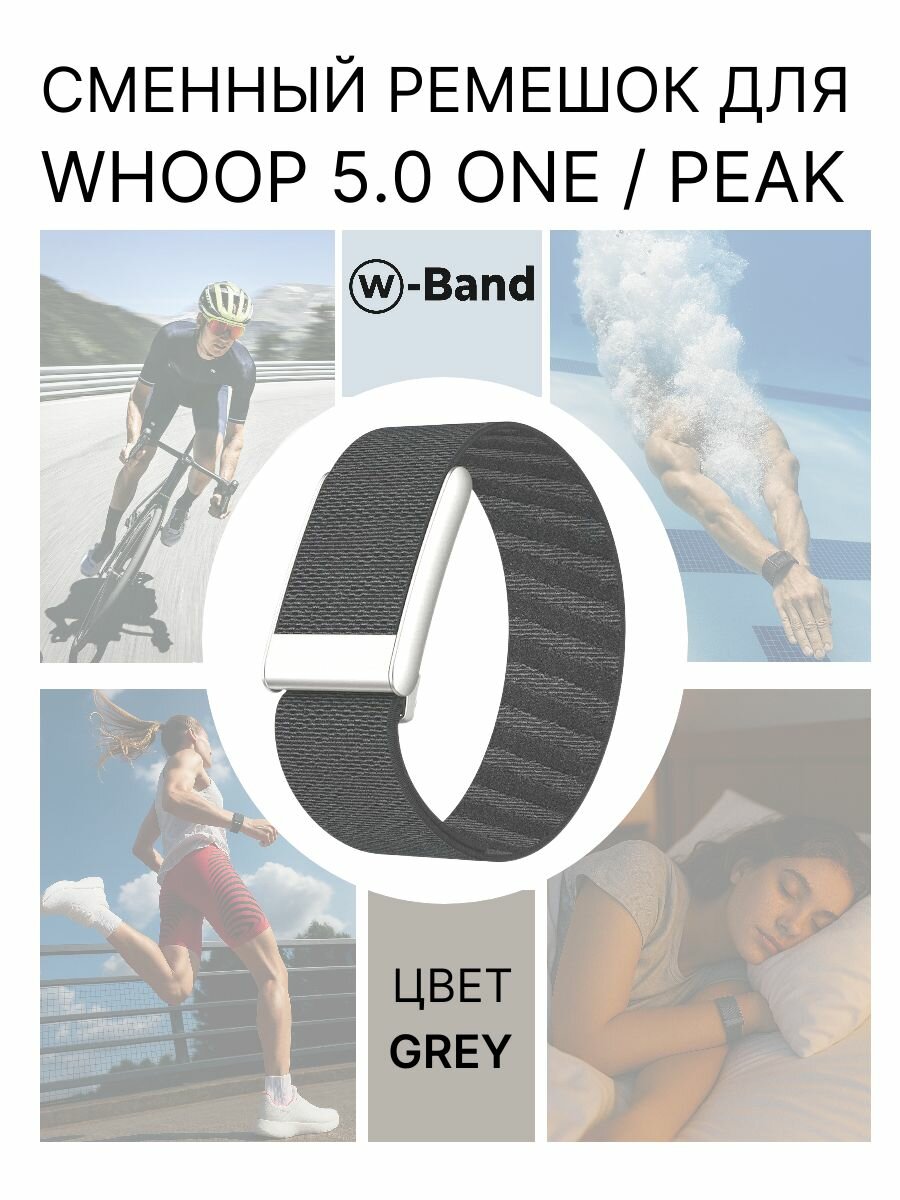 Сменный ремешок для браслета Whoop 5.0 One / Peak, цвет серый, совместим с Вуп 5, Superknit lash bracelet, grey band, набор