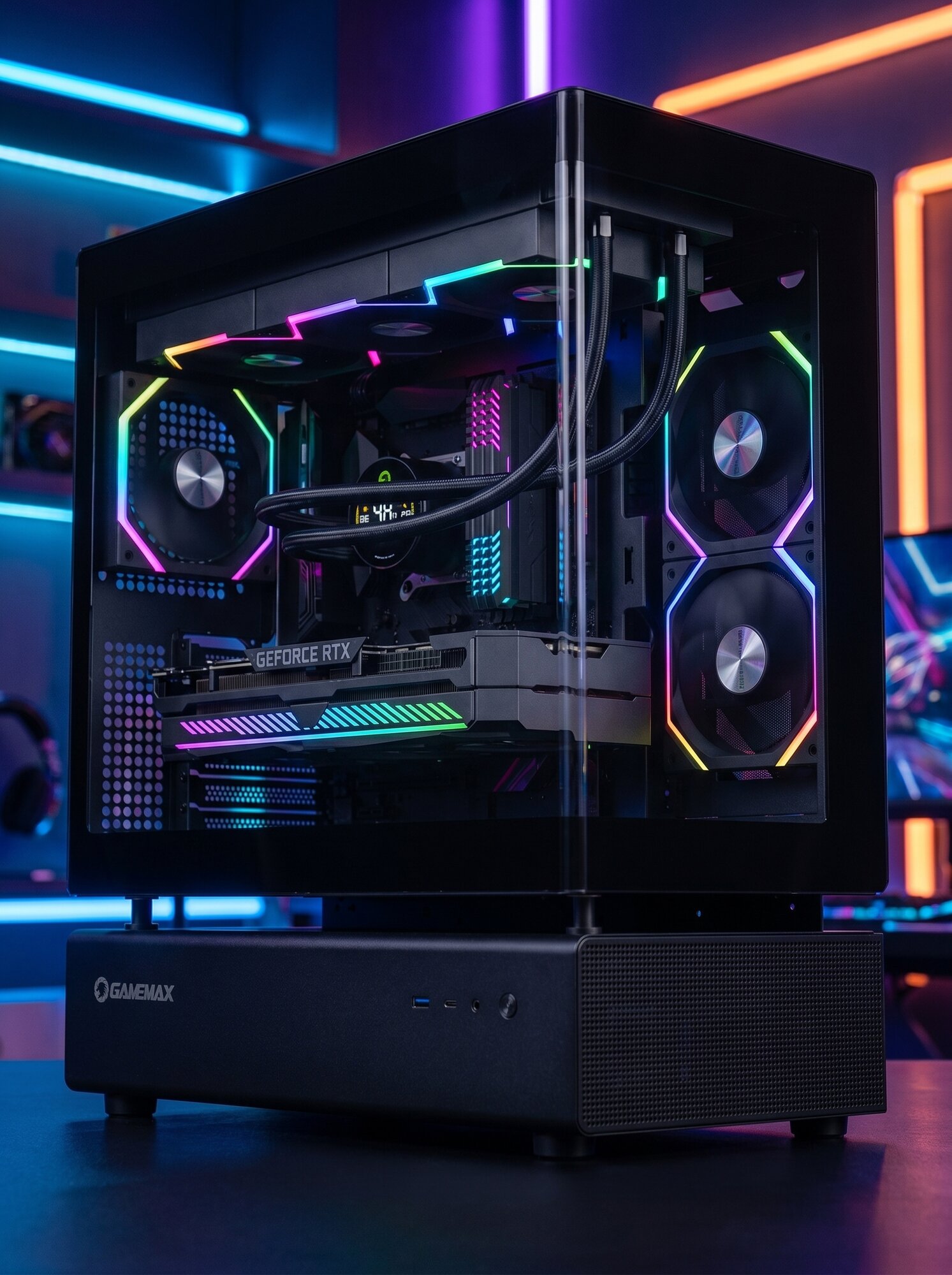 Корпус для ПК GAMEMAX N80 BK Midi-Tower, ATX, закаленное стекло 1*USB3.0, 1*USB Type-C, 6*120мм