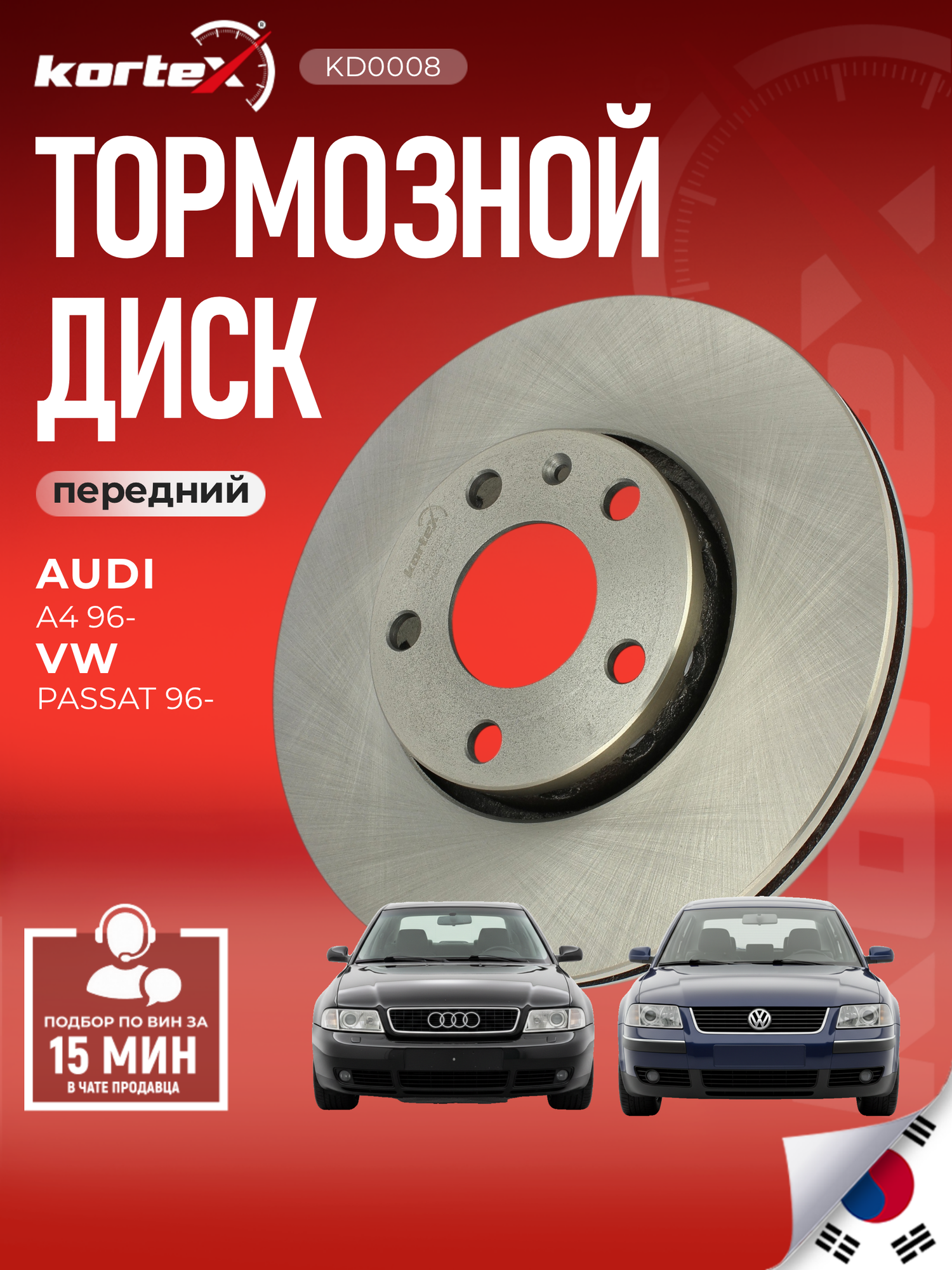 Диск тормозной передний VW Фольксваген Пассат Б5 96- Ауди A4 В5, A6 С4, Шкода Суперб 1 4A0615301D, 8E0615301Q вентилируемый 288 mm