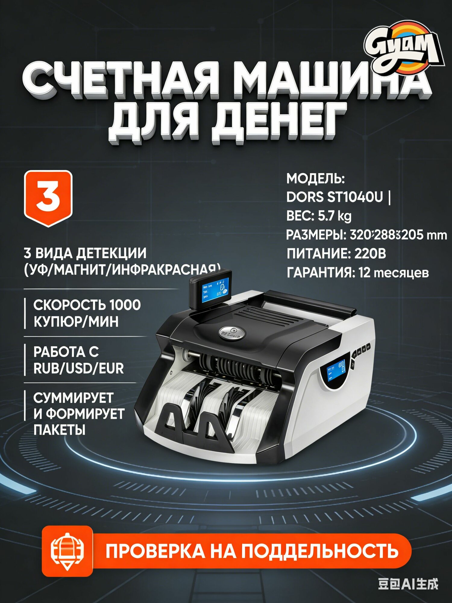 Автоматический счетчик банкнот с ЖК-дисплеем