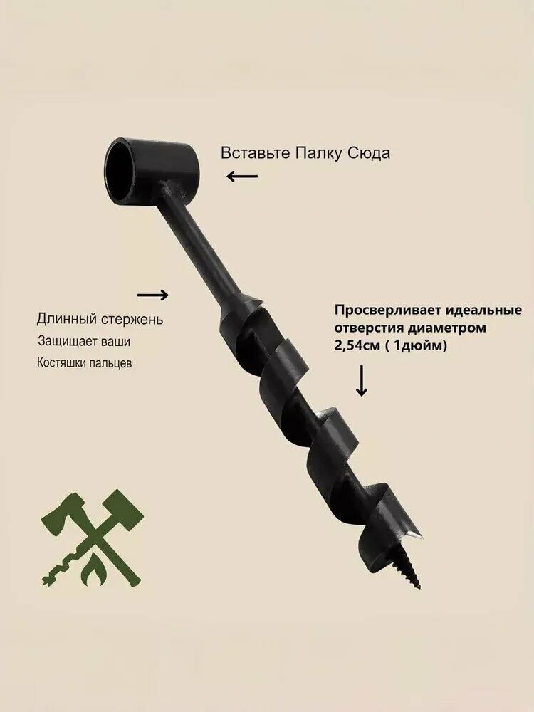 Ручное сверло по дереву без чехла, туристический походный нож, бур винтовой для римской свечи для выживания в лесу