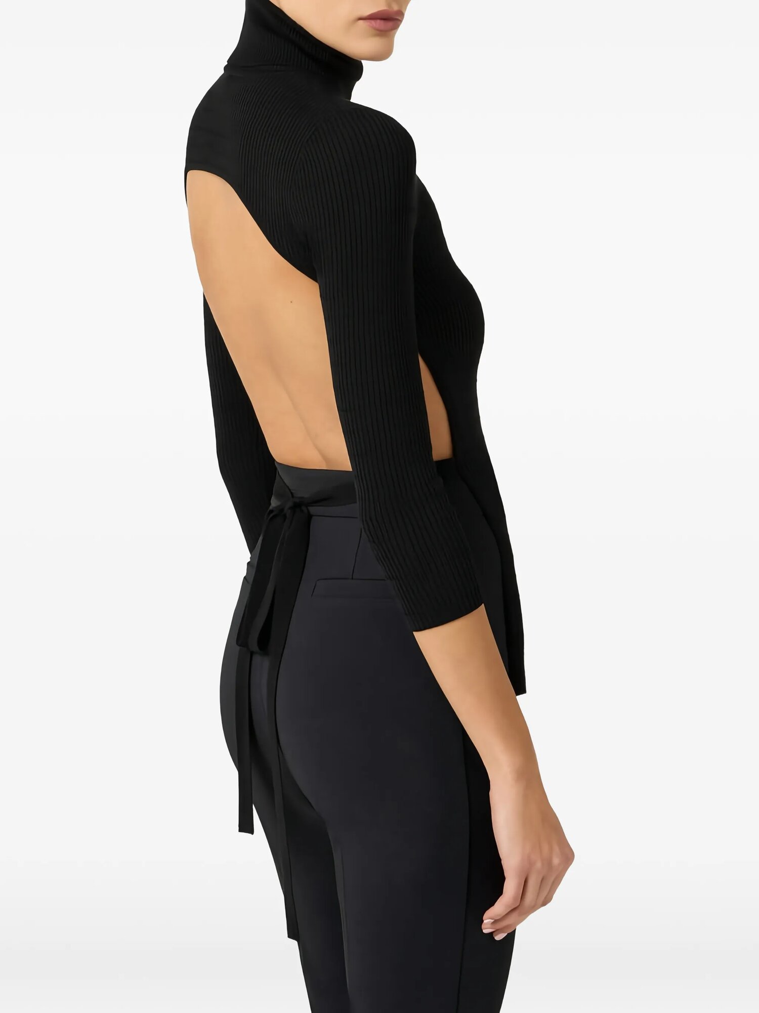 Свитер Elisabetta Franchi Micro-braided open-back sweater, размер 40, , black/black — фото 1