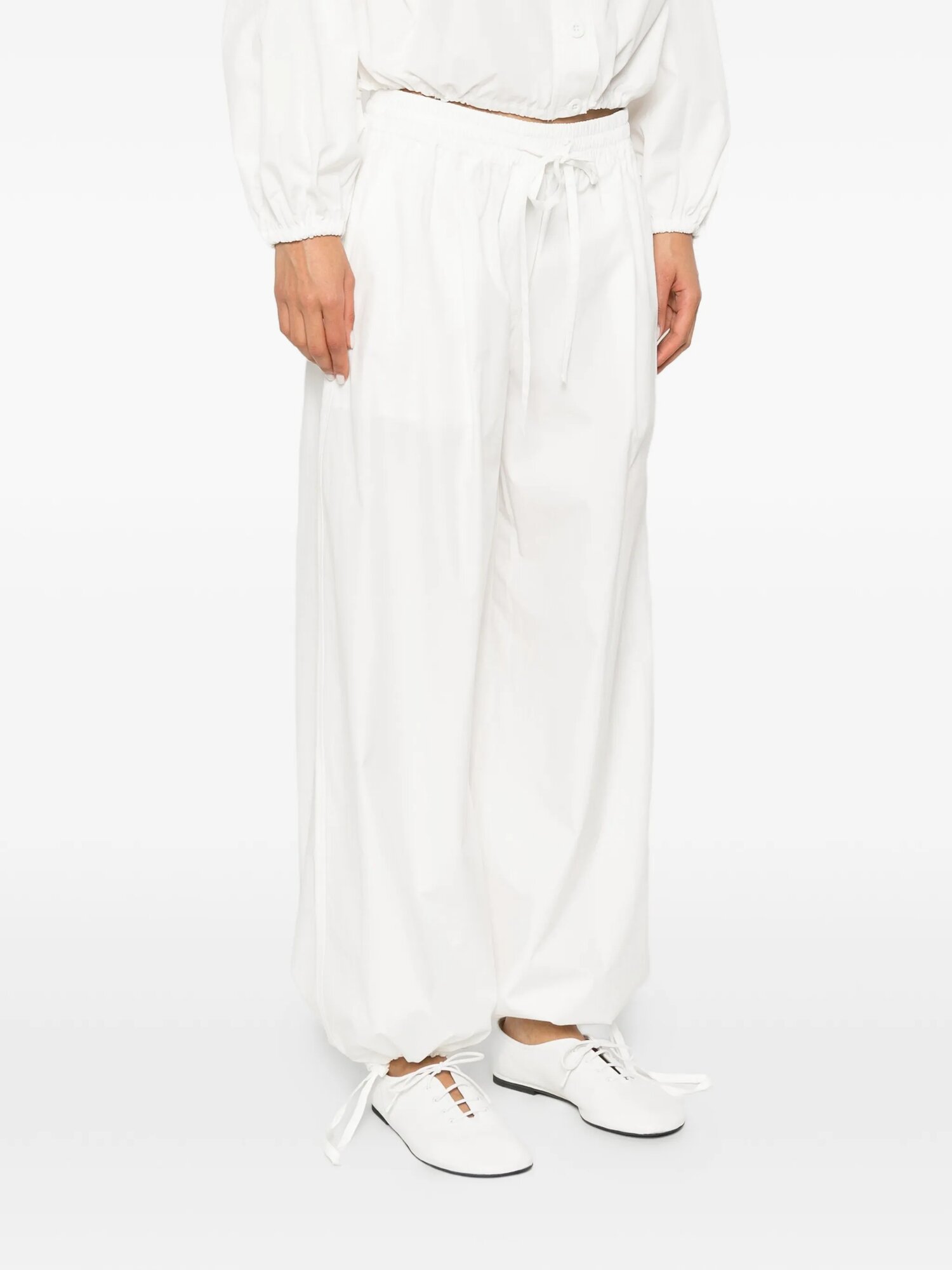 Брюки WEEKEND Drawstring wide-leg trousers, размер 44, бежевый/белый — фото 1