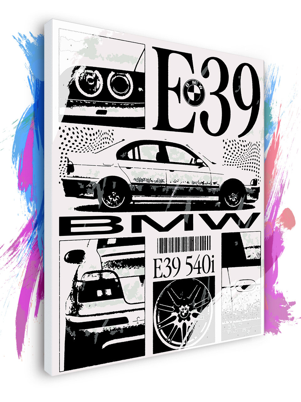 Картина по номерам на холсте BMW E39 540i ЧБ, 30 х 40 см