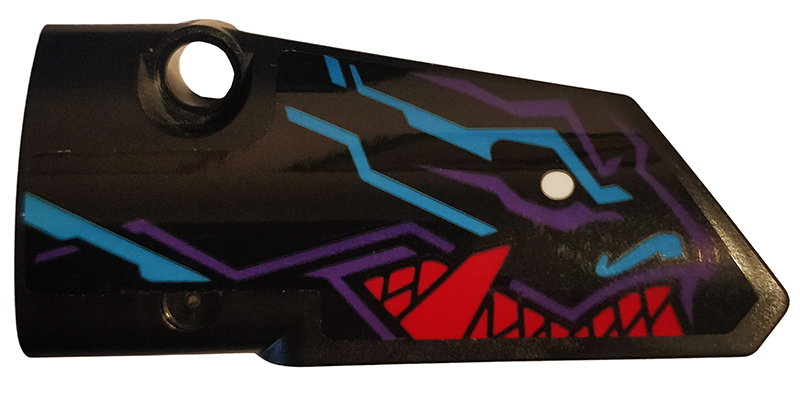 Technic, Panel Fairing # 3 Small Smooth Long, Side A with Medium Azure, Red and Dark Purple Dragon Head Pattern (Sticker) - Set 70642, 64683pb049 Black U