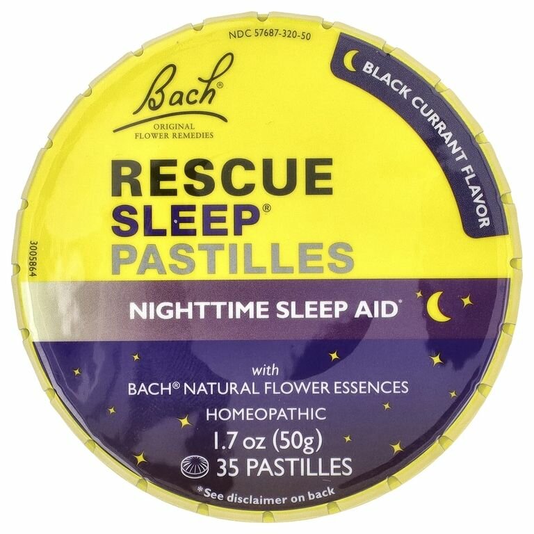 Bach, Rescue Sleep, Пастилки от бессонницы, черная смородина, 35 шт, 50 г