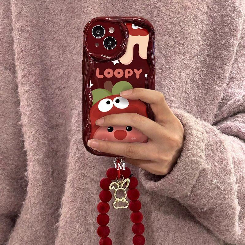 Силиконовый чехол с рисунком клубника лупи и шнурком для iPhone 8 Plus