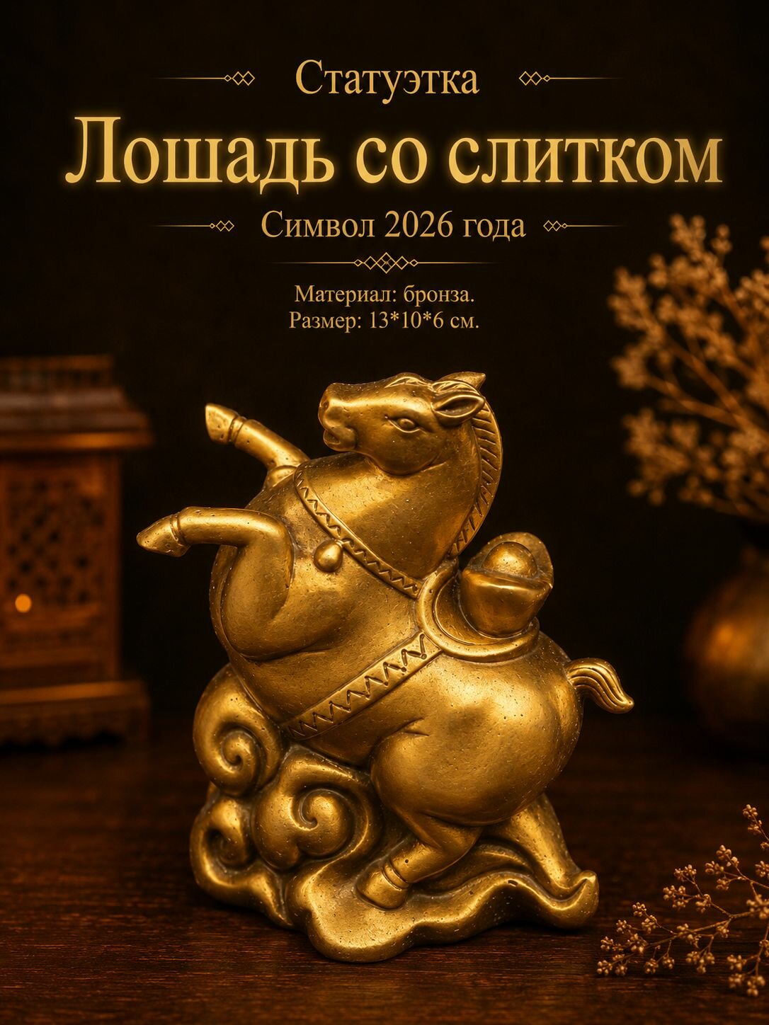 Статуэтка "Лошадь со слитком", Фен-Шуй, бронза (13*10*6 см.)
