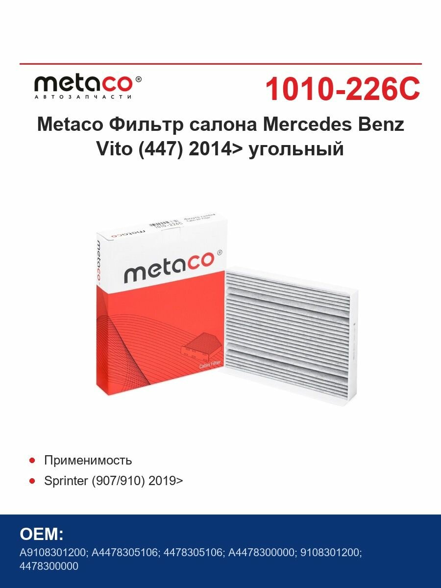 Metaco Фильтр салона Mercedes Benz Vito (447) 2014> угольный