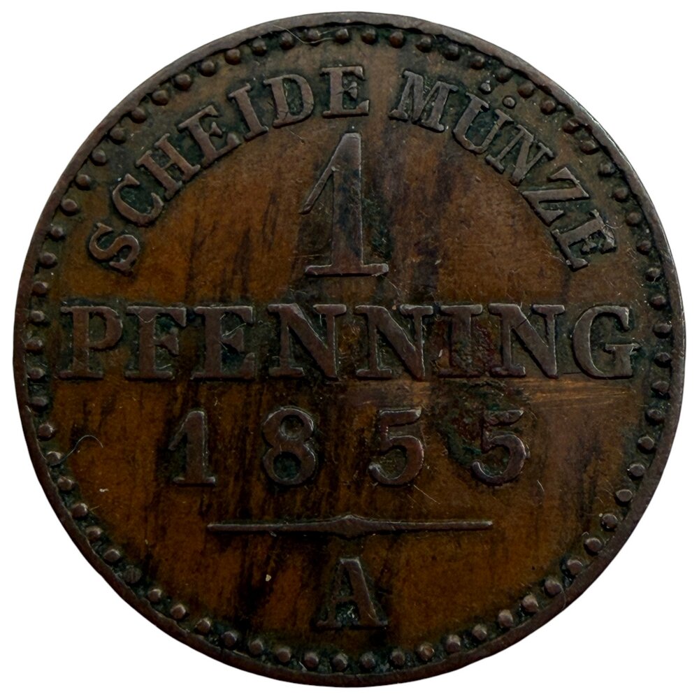 Германия, Пруссия 1 пфеннинг (1/360 талера) 1855 г. (A)