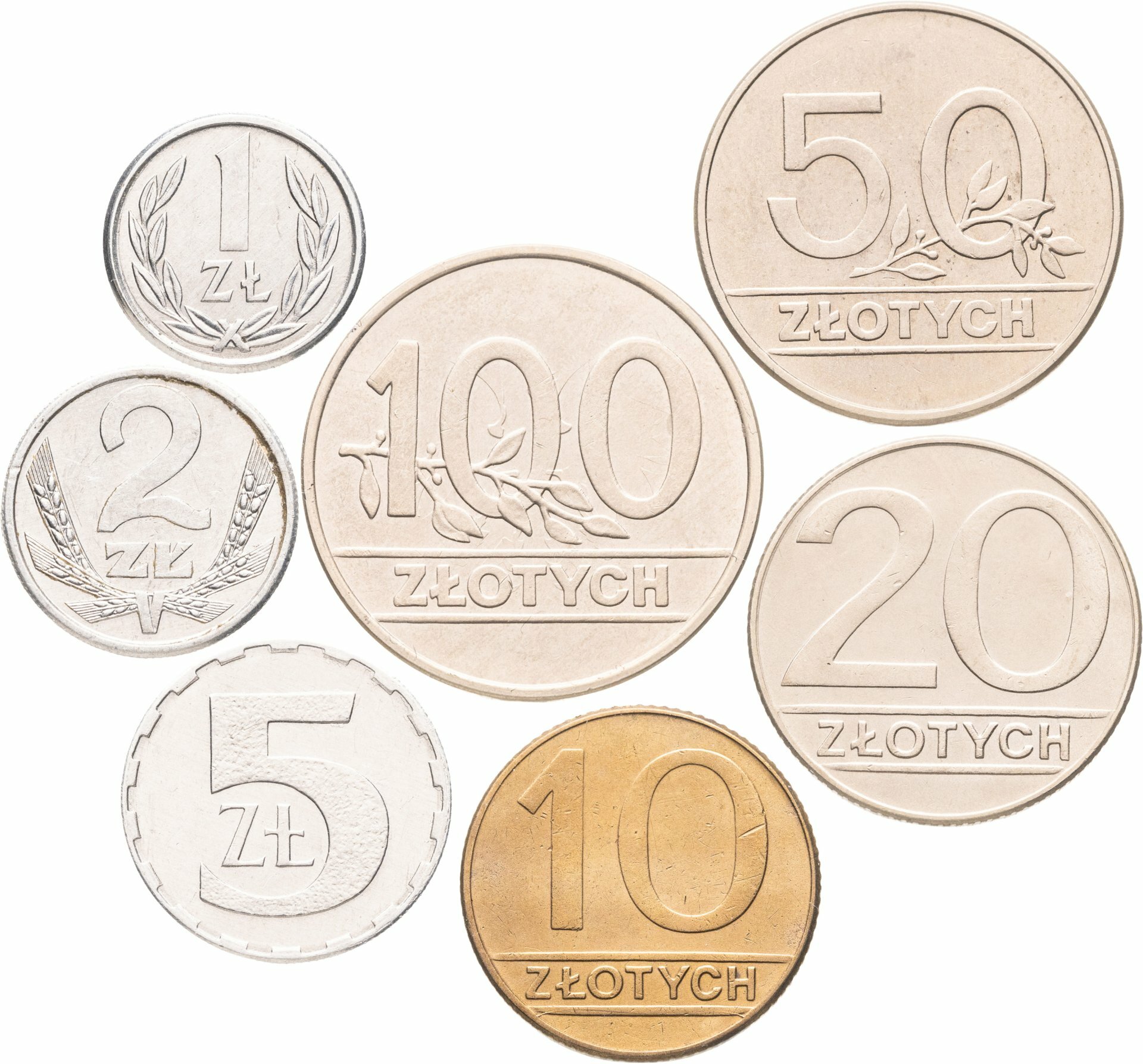 Польша, набор из 7 монет 1989-1990 1, 2, 5, 10, 20, 50, 100 злотых, Алюминий, в сохранности XF-UNC