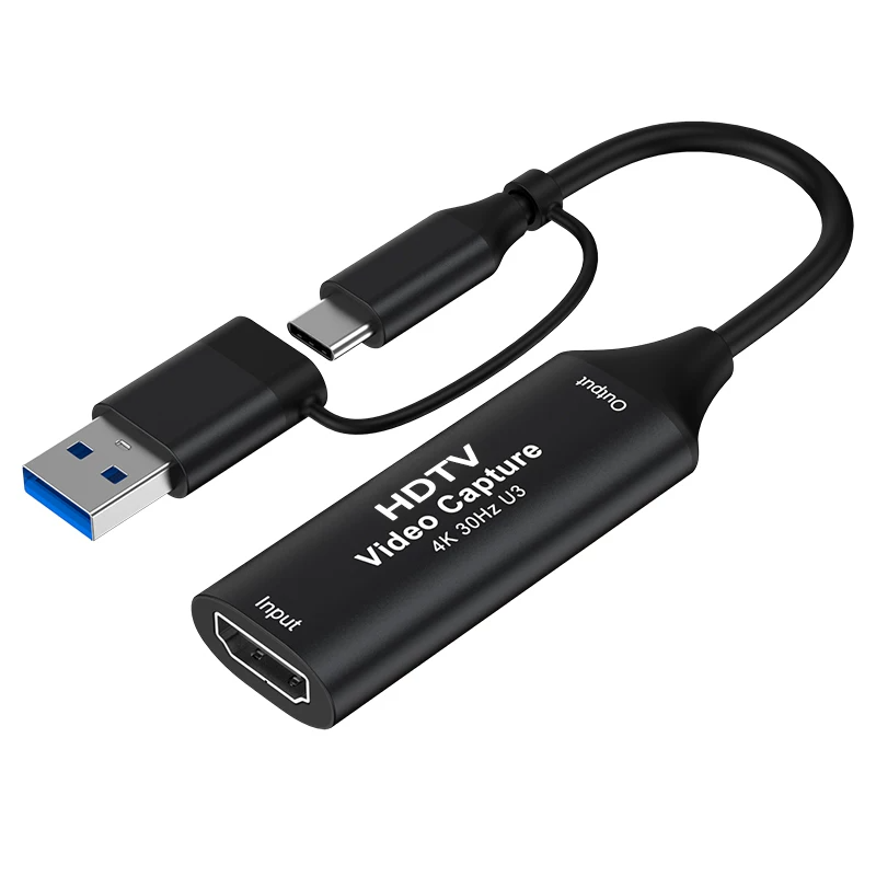 Адаптер видеозахвата HDMI 4K30Hz, поддержка 1080P, USB+Type-C, для стрима и игр, поддержка Android/Mac/Linux