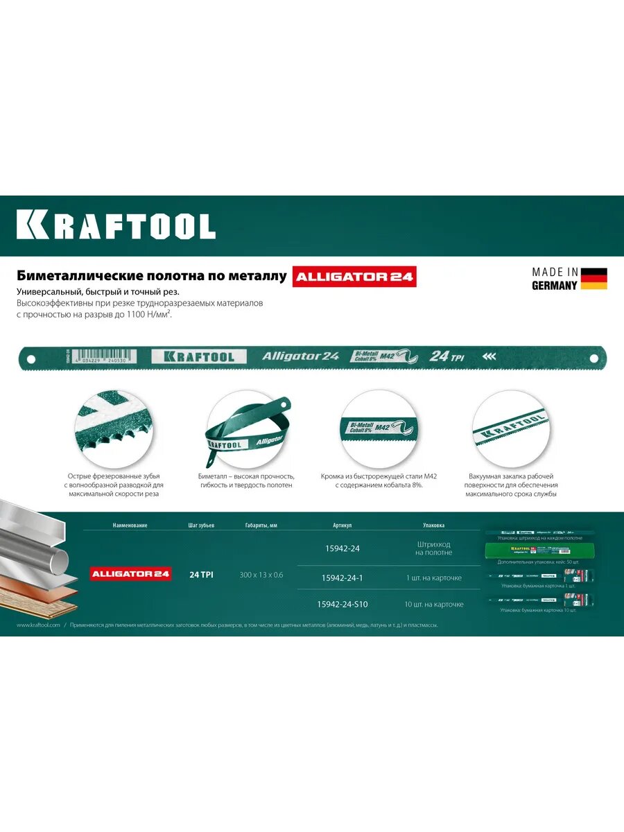 KRAFTOOL Alligator-24, 24 TPI, 300 мм, биметаллическое