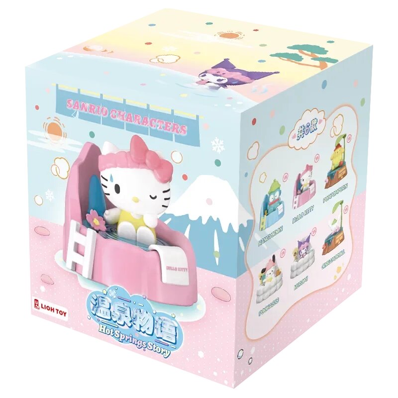 MINISO Набор Sanrio Family Hot Spring Story Blind Box Kuromi Hello Kitty — милое настольное украшение в форме сердца, подарок на день рождения для девочки,