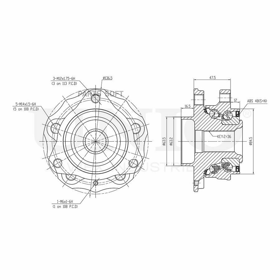 UNIO HUB20313 Ступица колеса GEELY MONJARO 22- перед./задн. (с ABS)