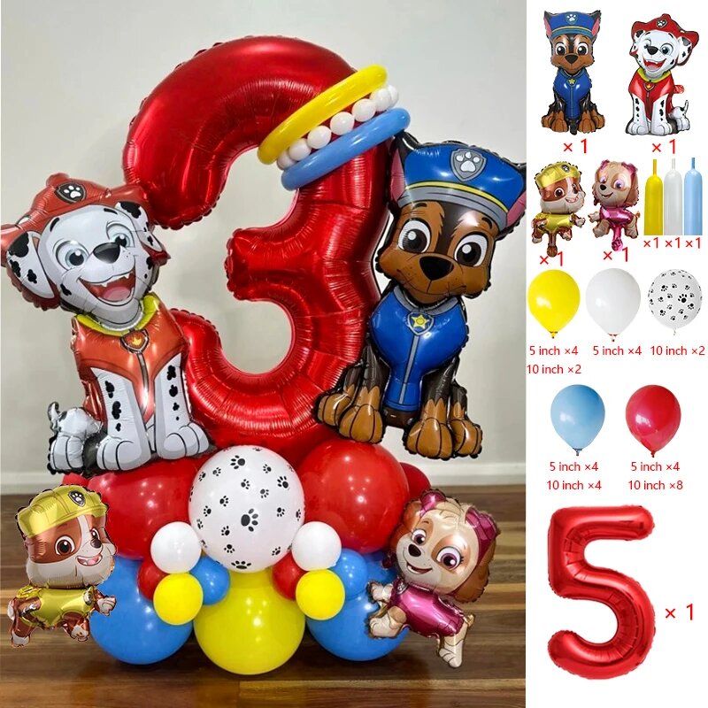 Фольгированные шары Щенячий патруль, цифра 5, цвет 5