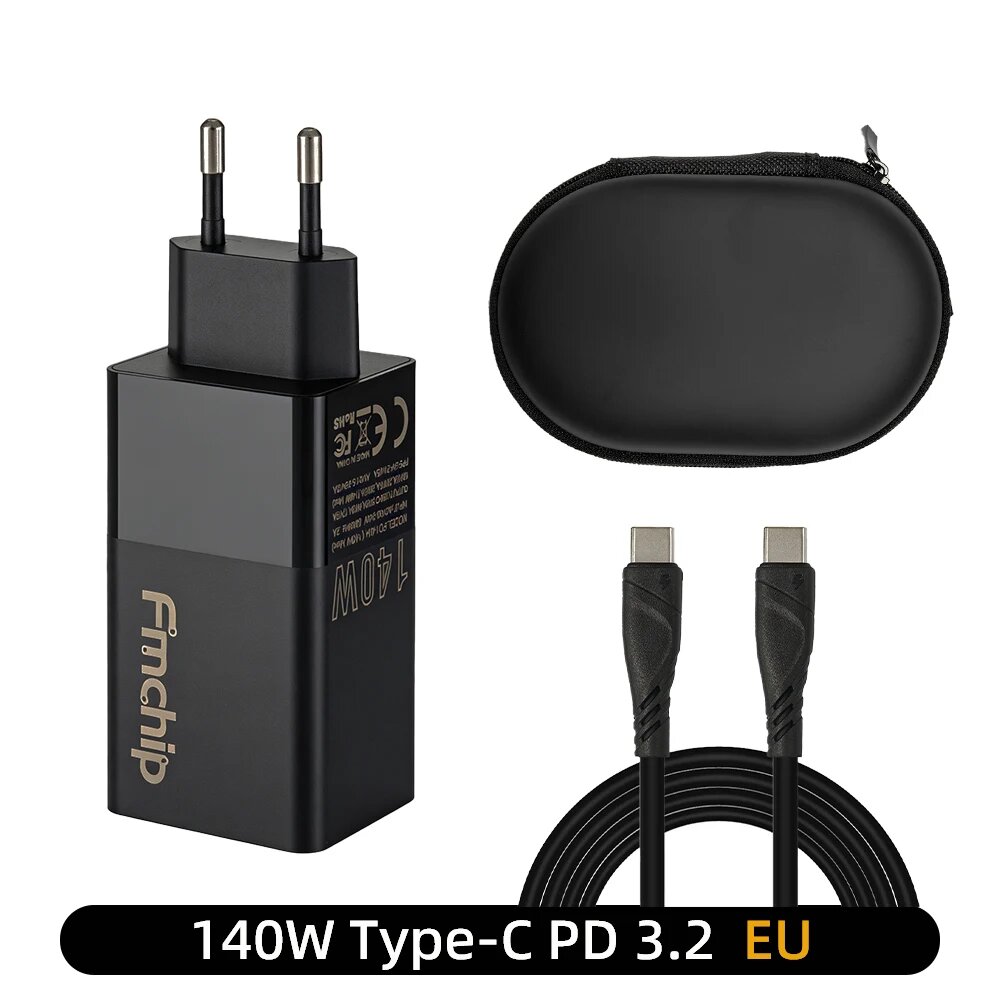 Зарядное устройство FMchip 140W PD3.2 EPR Type‑C 28V 5A, миниатюрный карманный адаптер 140W EU plug