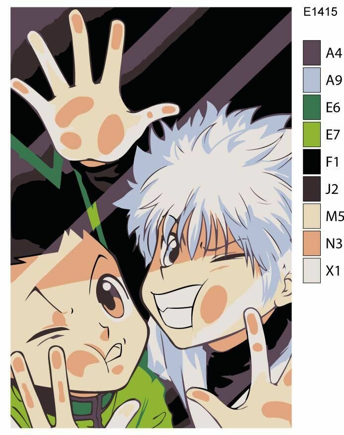 Детская картина по номерам E1415 "Сериал HunterXHunter. Киллуа Золдик и Гон Фрикс" 20x30