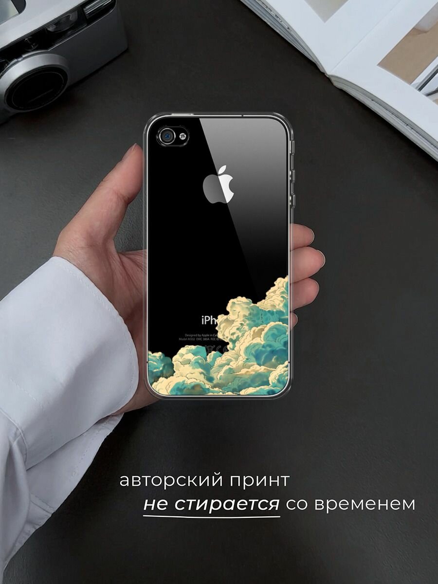 Чехол на Apple iPhone 4/4S / Айфон 4/4S с принтом Ночное небо и облака, прозрачный — фото 1
