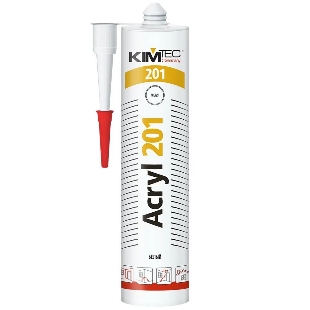 Герметик KIM TEC 201, акриловый, универсальный, белый, 280 мл 02-04-71