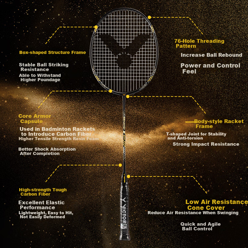 Ракетка для бадминтона VICTOR TK-CM Dark 4U, полный карбон, атакующая, натянутая, тёмная