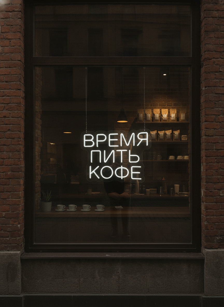 Неоновая вывеска "время пить кофе" 75х56см, неоновая надпись, LED светильник для кофейни