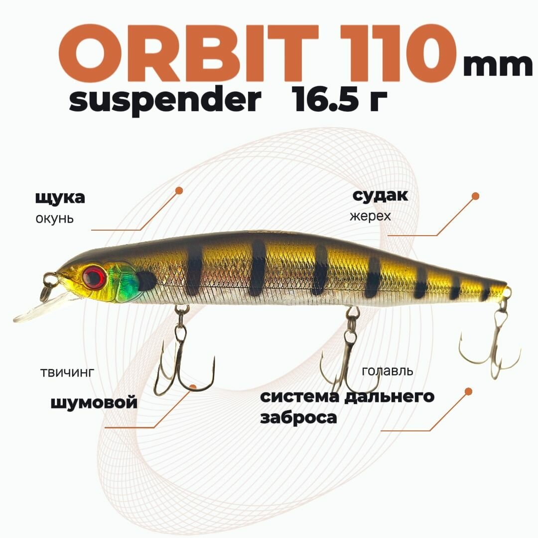 Воблер на щуку Orbit 110 mm suspender шумовой 16.5 g col#806 на судака , окуня