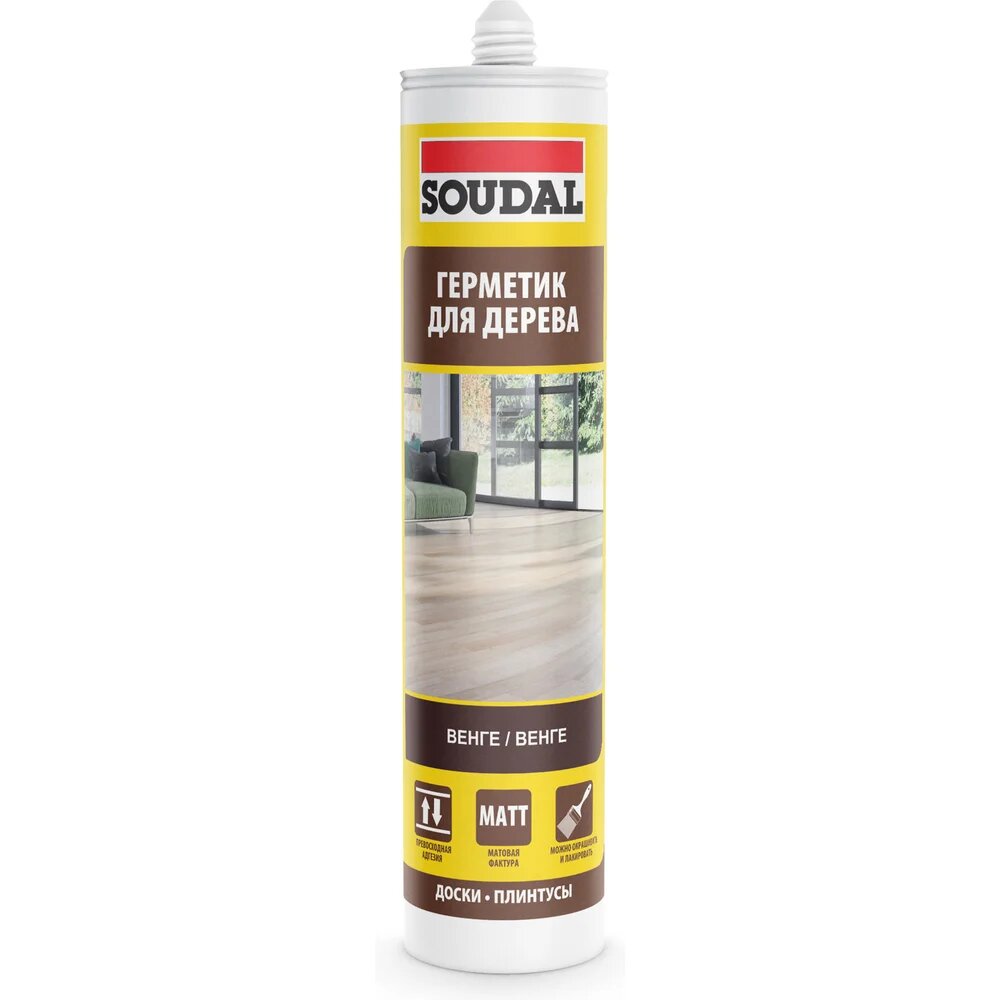 Паркетный акриловый герметик SOUDAL Венге – без запаха, окрашиваемый, подходит для древесины и гипсокартона