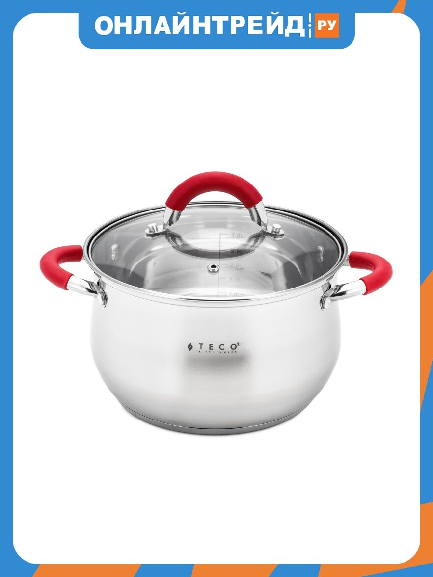 Кастрюля из нержавеющей стали c крышкой Teco TC-C2100-03R, 16 см/2,1л