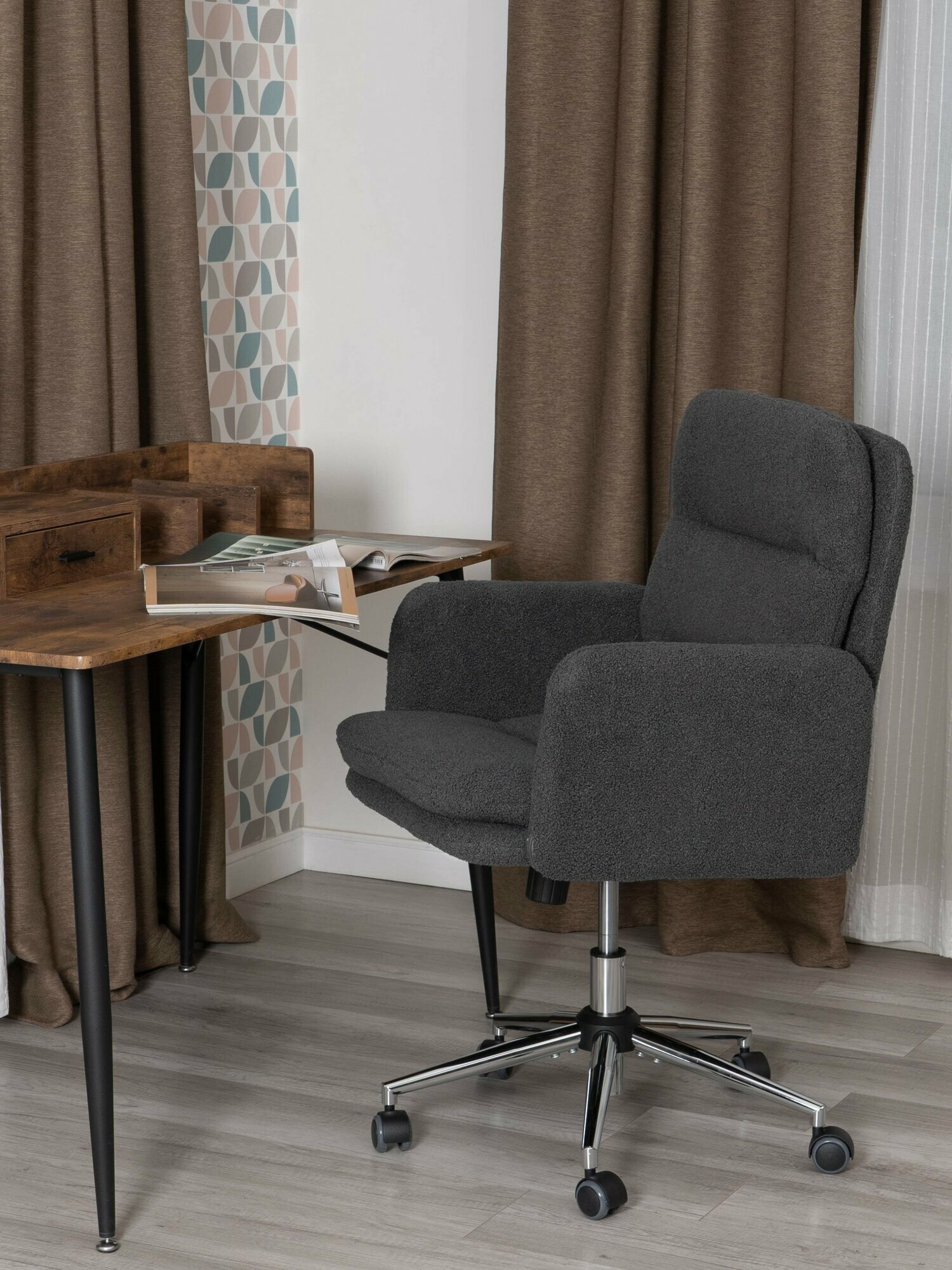 Кресло компьютерное офисное TetChair хром, букле, серый
