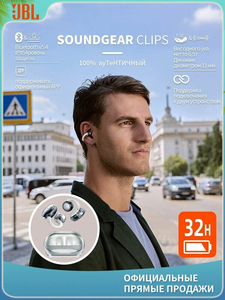 Беспроводные наушники JBL Soundgear Clips, накладные, открытые, IP54
