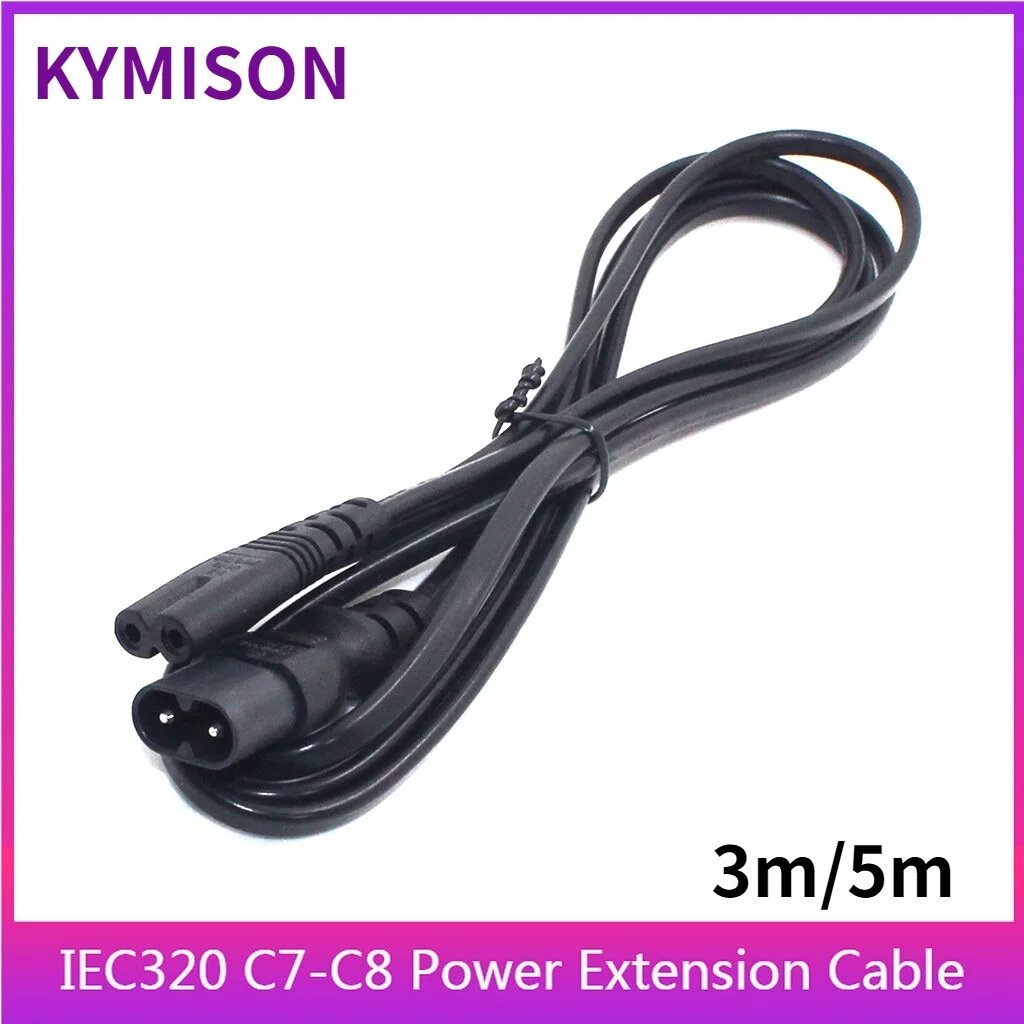 KYMISON Кабель питания IEC C7-C8 3м/5м черный/белый 5м, Черный, черный