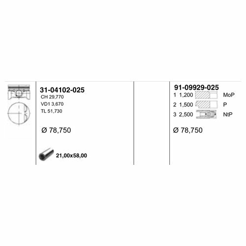 Поршень к-т 78,85 0,25 samand-lx ipmc kalip no 78l61 Yenmak 3104102025