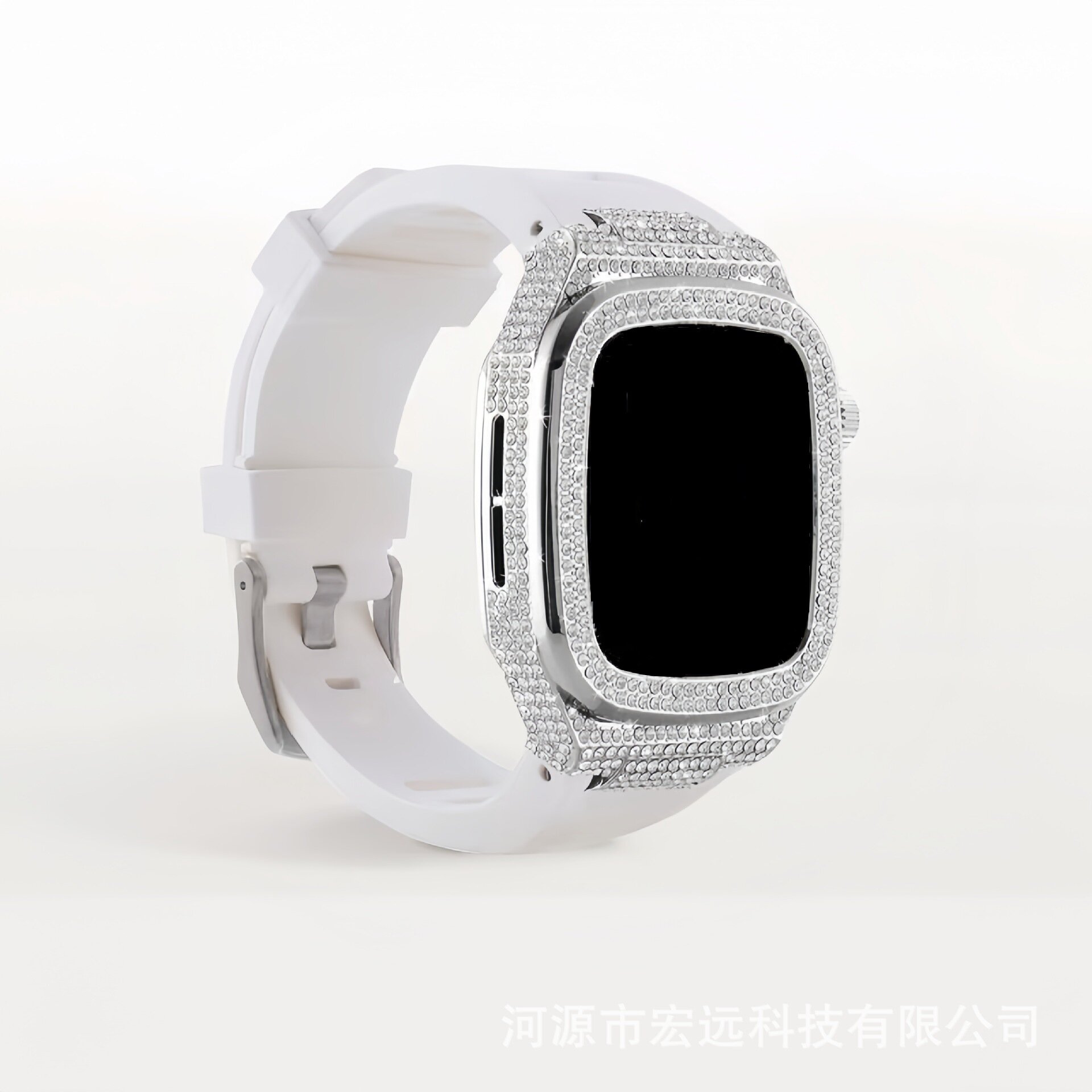 Кольцо с диамантами серебряный чехол для Apple Watch 44/45 мм с белым ремешком, премиум защитный чехол для серии 7 8 SE