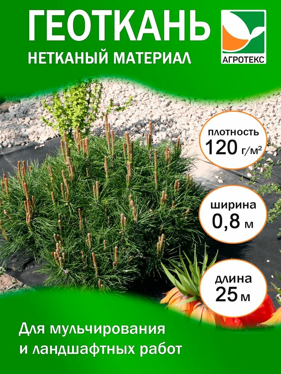 Геотекстиль 120, от сорняков садовый, для ландшафтных работ, Укрывной материал для растений на зиму 0,8х25 м