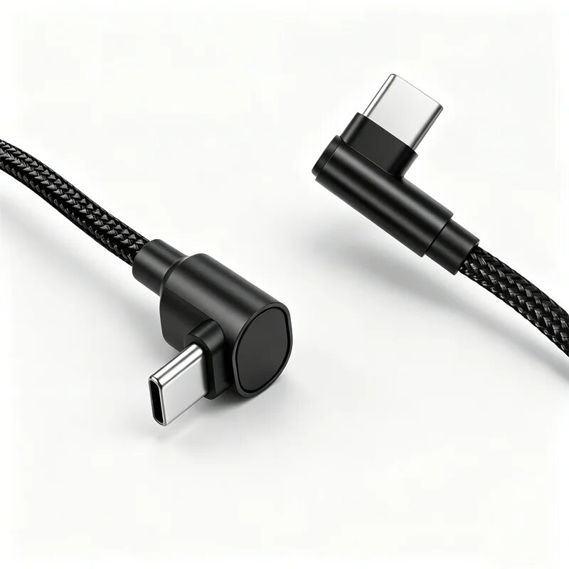 Кабель USB-C Type-C с нейлоновой оплеткой, 60 Вт, 90-градусный угловой Черный, 0.5m, Cw to 90Cw