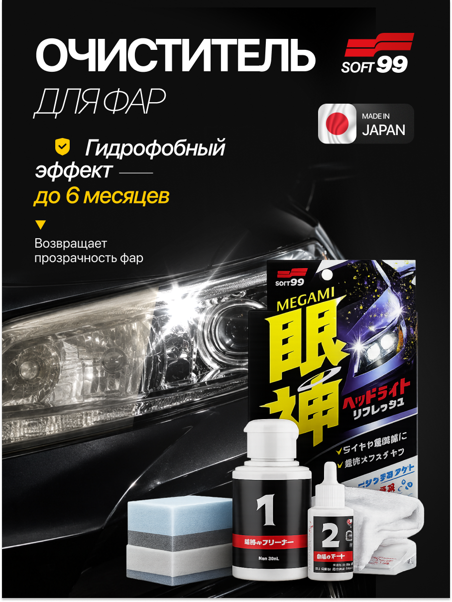 Средство для восстановления и полировки фар Soft99 MEGAMI Headlight Refresh