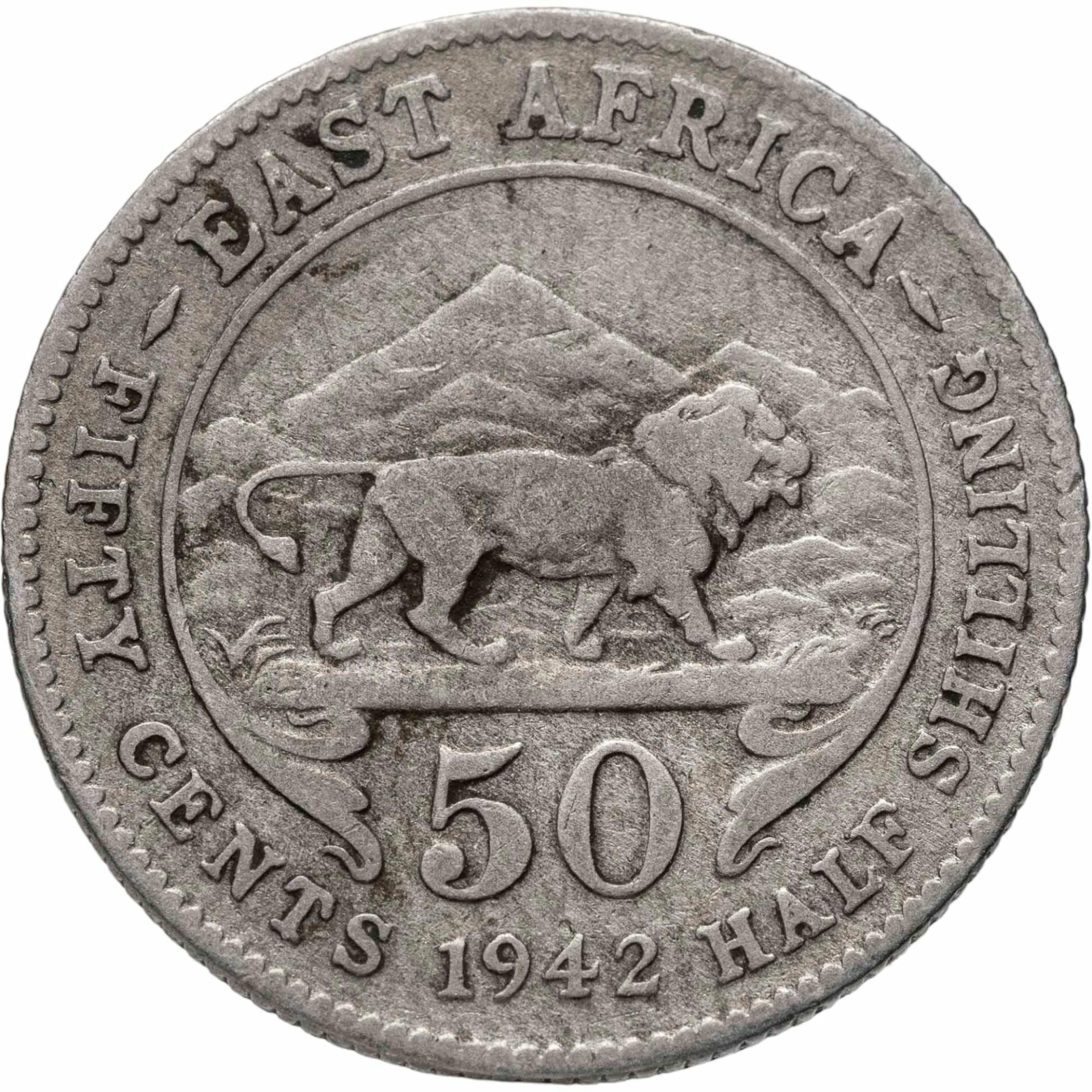 Британская Восточная Африка 50 центов cents 1942, Серебро 250, в сохранности F-VF
