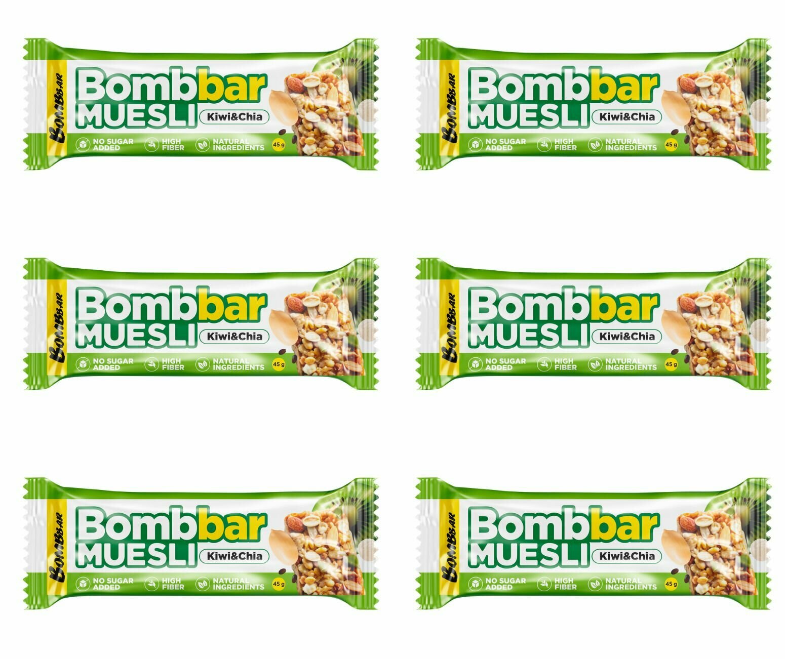 Bombbar Батончик протеиновый Мультизлаковый Киви Чиа, 45 г, 6 шт