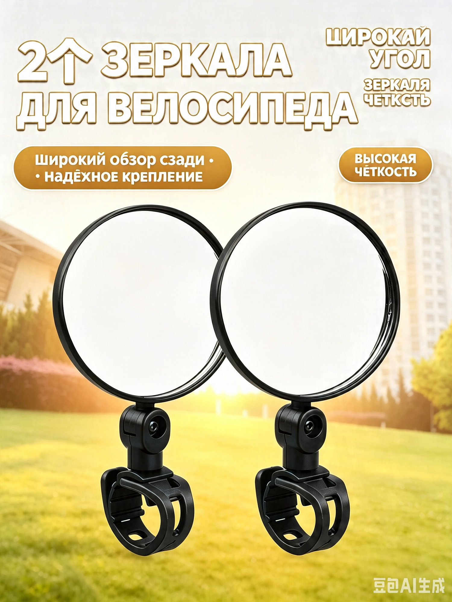 2 штуки. Широкоугольное зеркало велосипеда поворотное устойчивое от тряски для городских велосипедов
