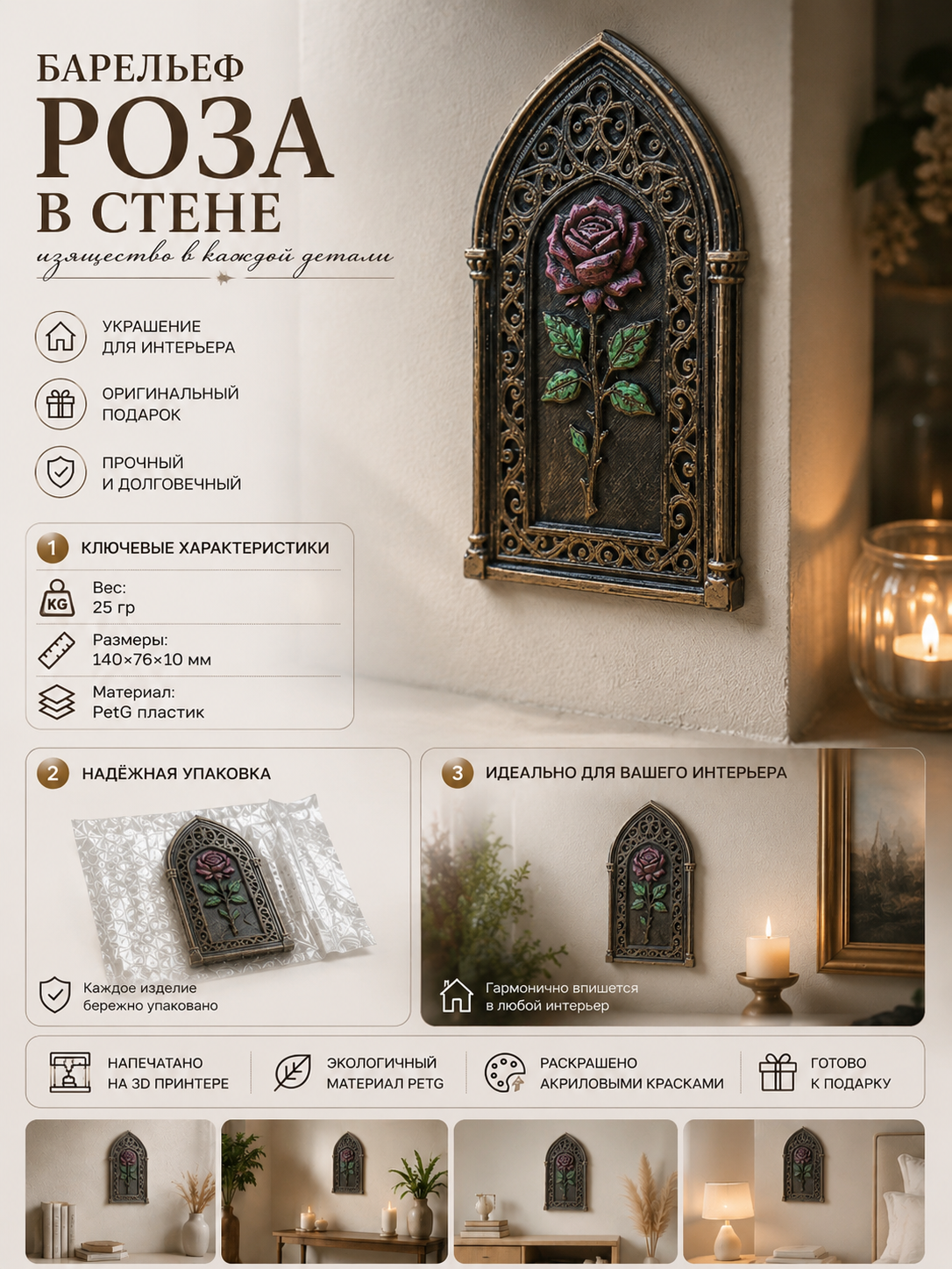 Статуэтка барельеф - Роза в стене