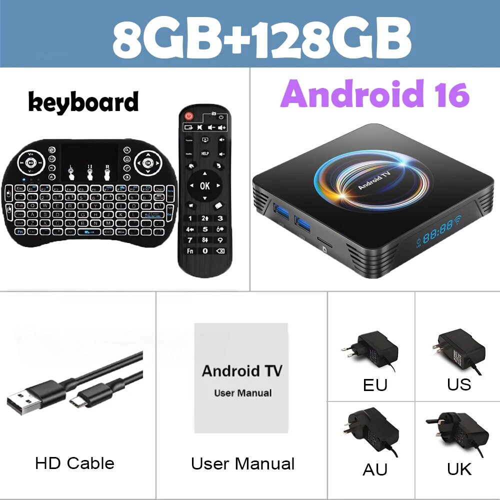 Android 16 Smart TV Box X66 8ГБ+128ГБ с клавиатурой, US Plug