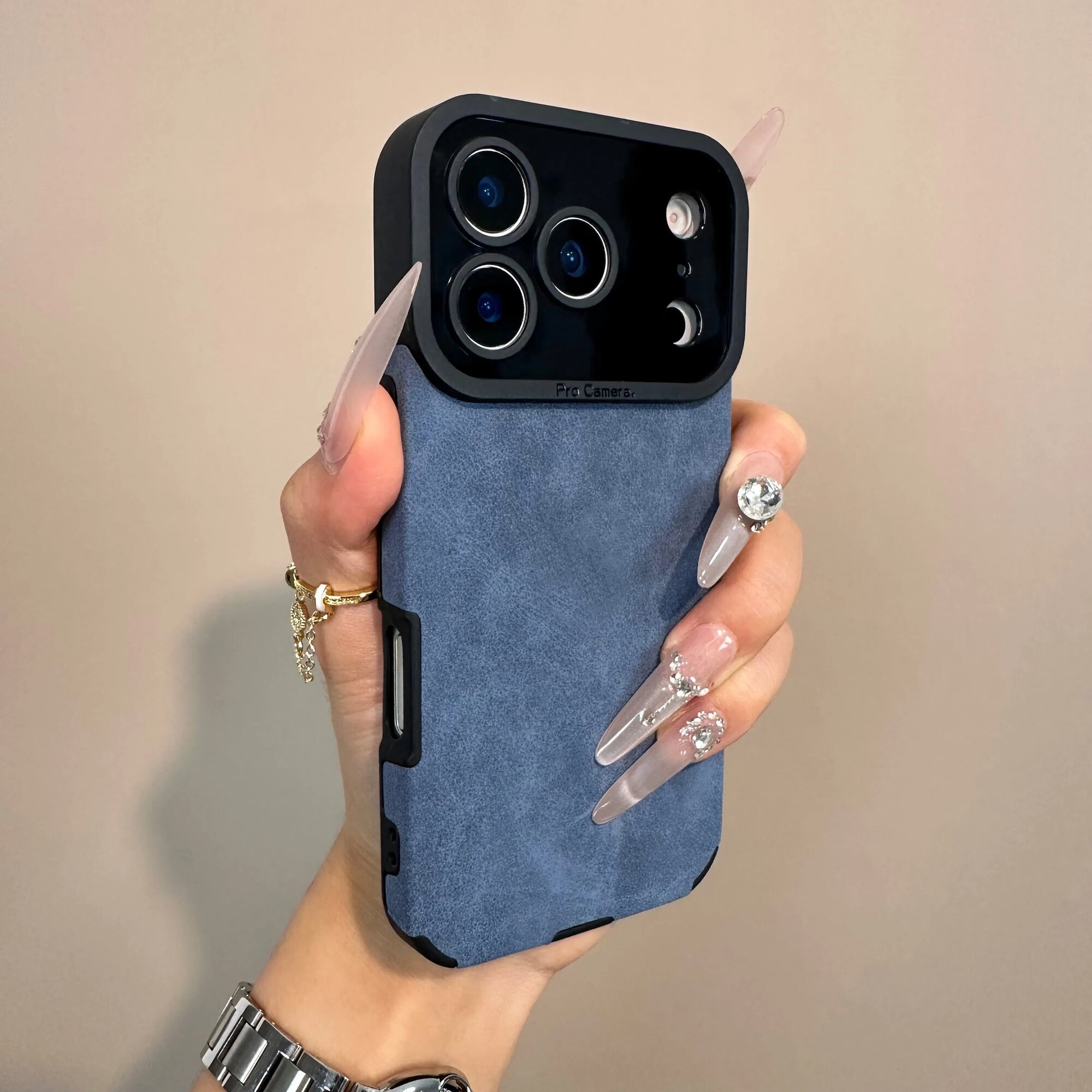 Модный коричневый чехол из овечьей кожи и силикона для iPhone 17 Pro iPhone17 Про Макс, Синий, Blue