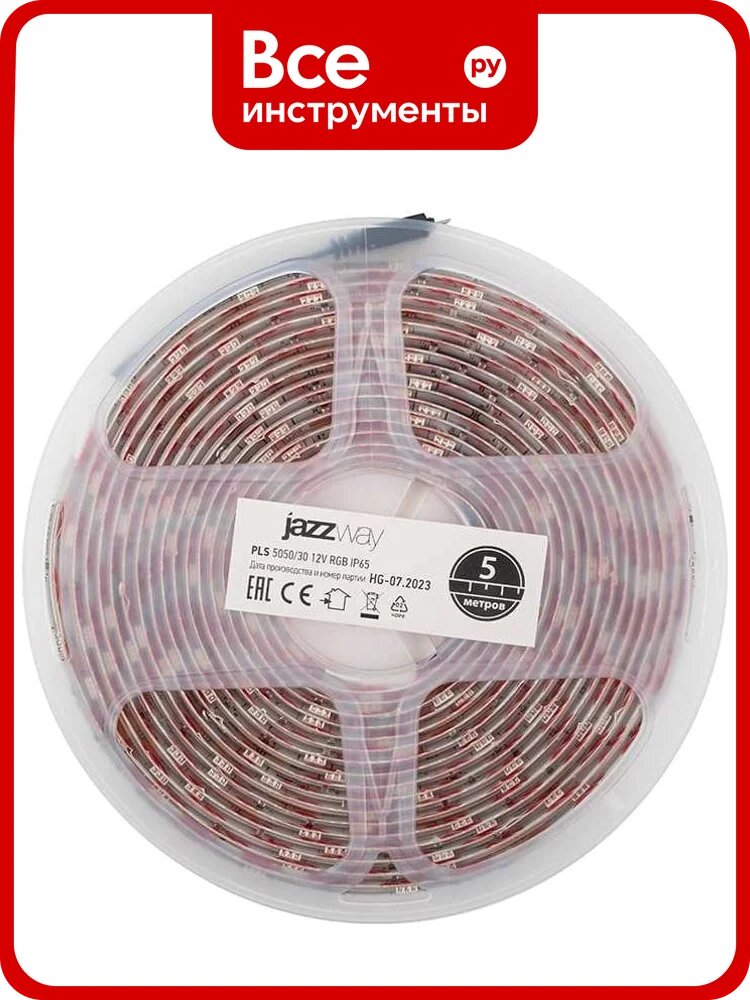 Светодиодная лента Jazzway PLS 5050/30-12В RGB 7.2Вт/м разноцветный IP65 (упаковка 5м) 327637