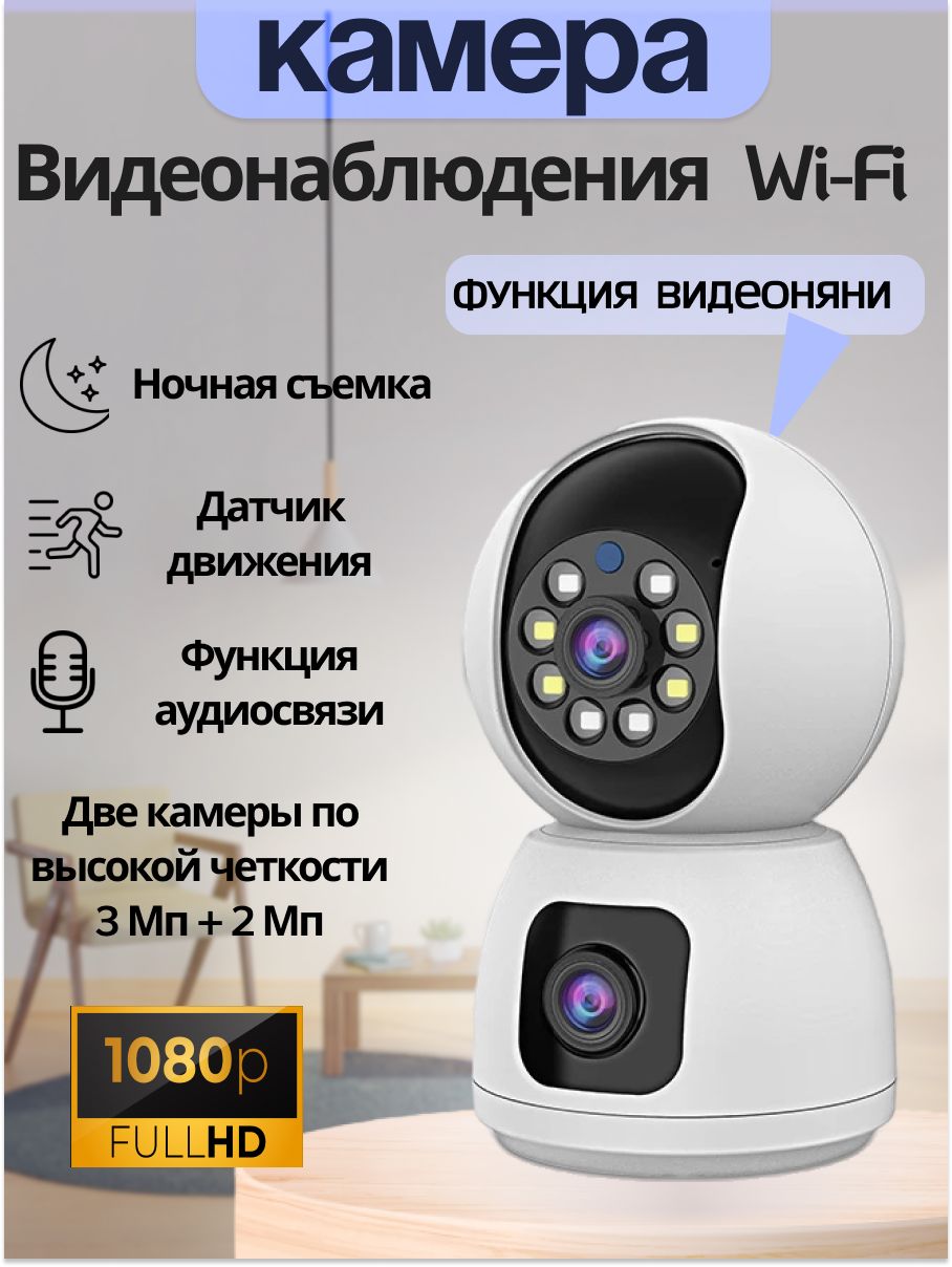 Камера видеонаблюдения wifi для дома, Видеоняня поворотная с режимом ночной сьемки