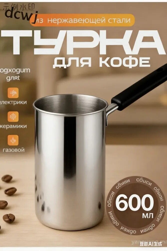 Турка 600 мл 1 шт нержавеющая сталь