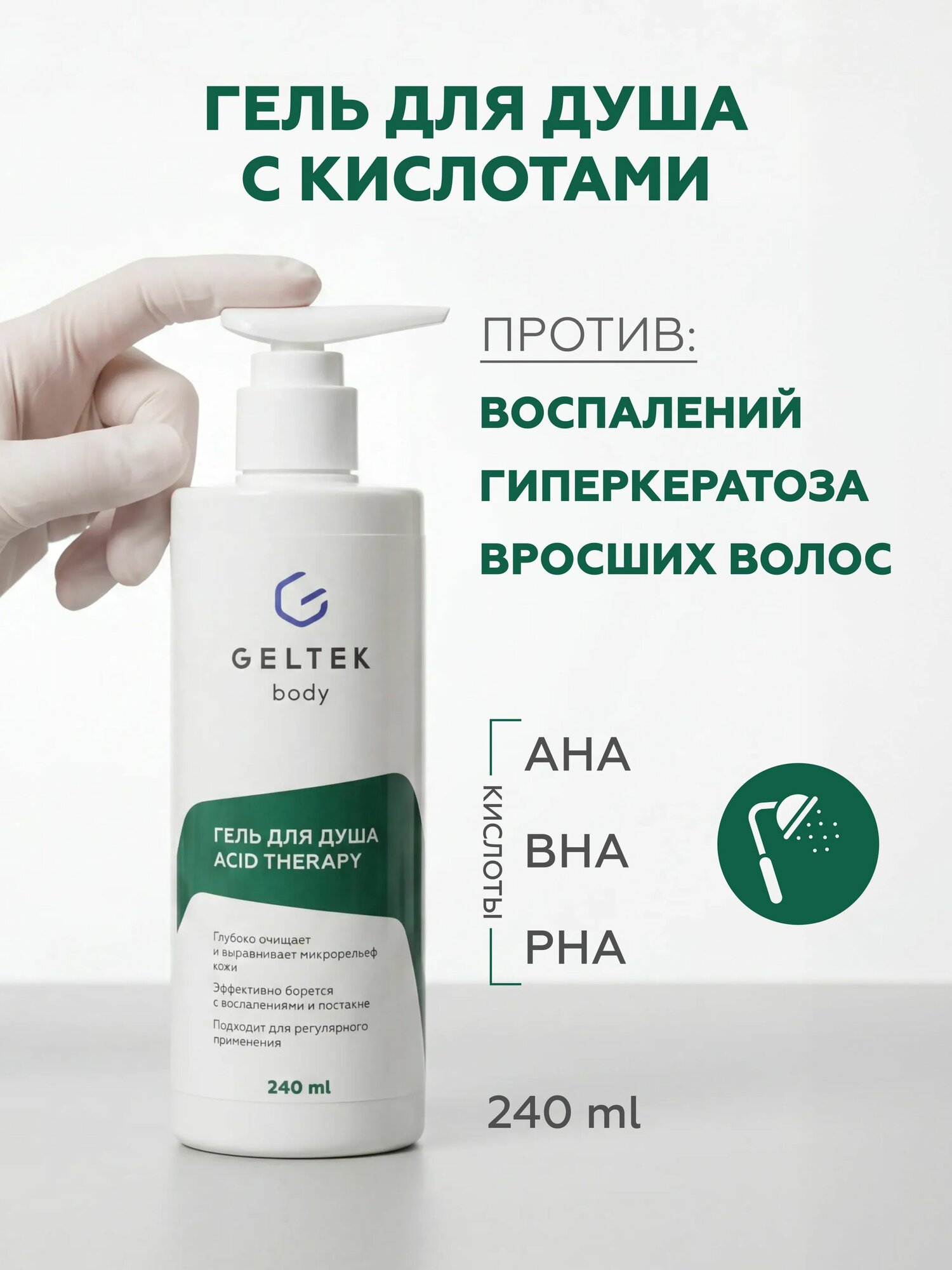 Гельтек Гель для душа с кислотами от прыщей на теле