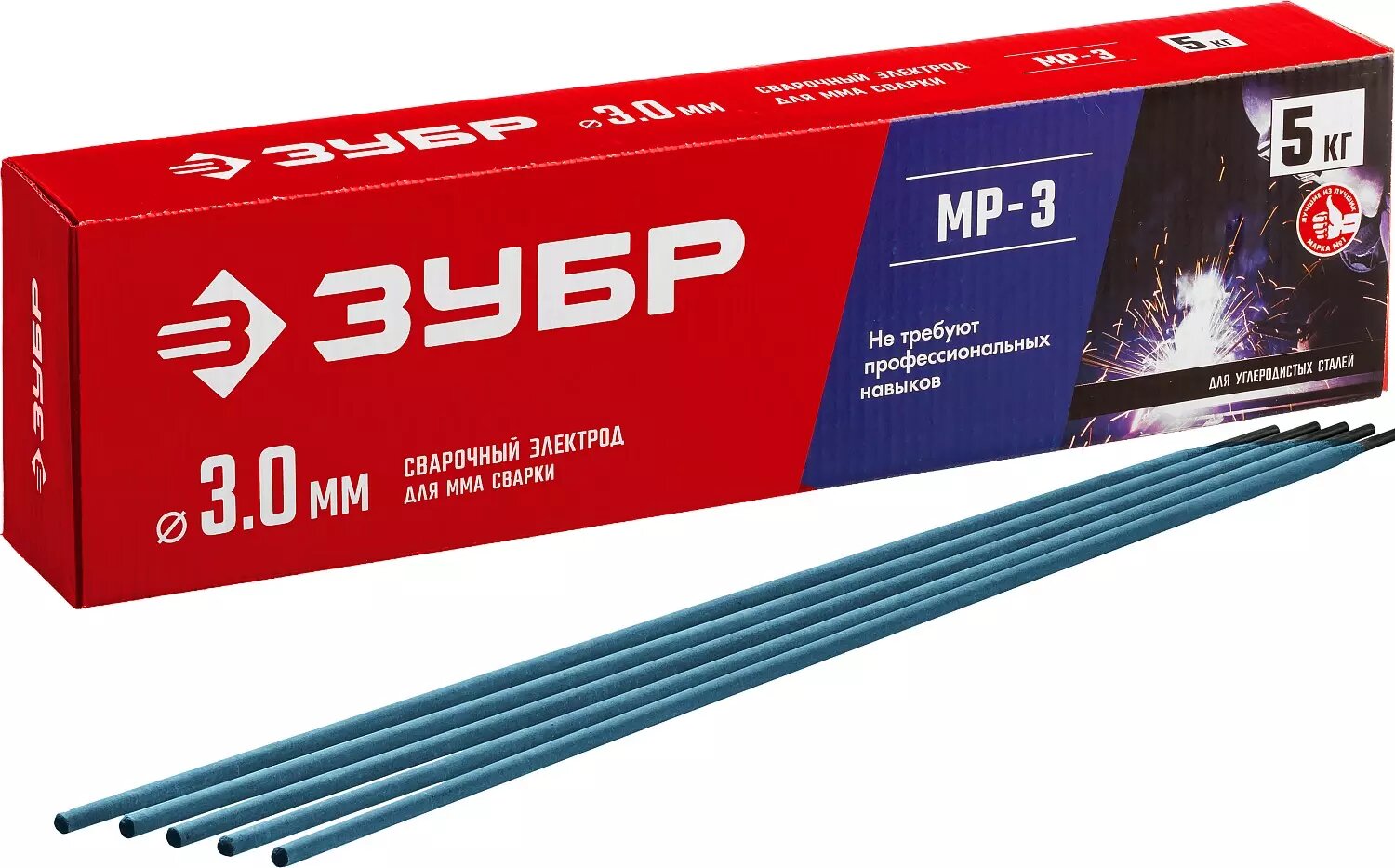 ЗУБР электрод сварочный МР-3 с рутиловым покрытием, для ММА сварки, d 3.0 х 350 мм, 5 кг в коробке.