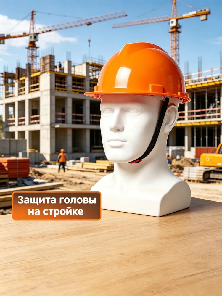 Каска защитная строительная, оранжевый,1 шт