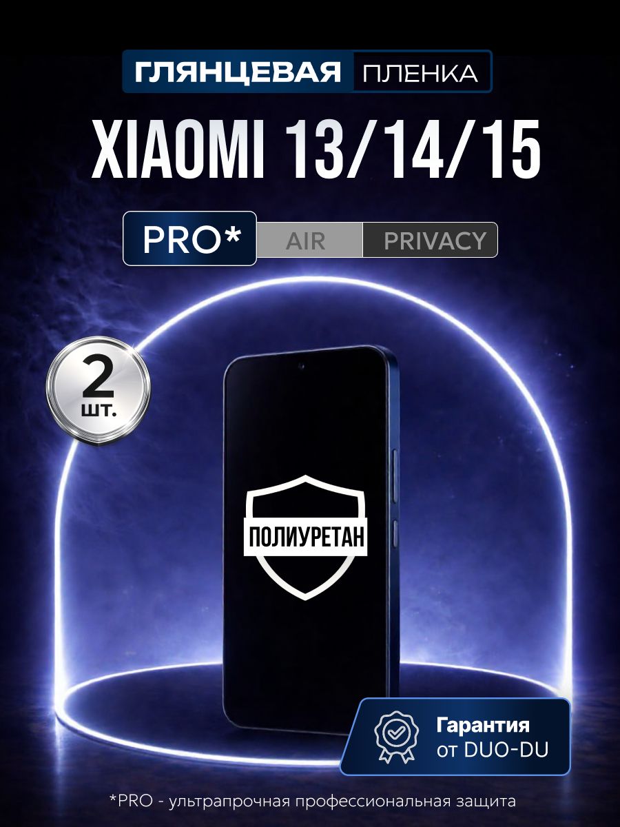 Полиуретановая защитная пленка на Xiaomi 13 (Сяоми 13), Xiaomi 14 (Сяоми 14), Xiaomi 15 (Сяоми 15), 2шт Глянцевая